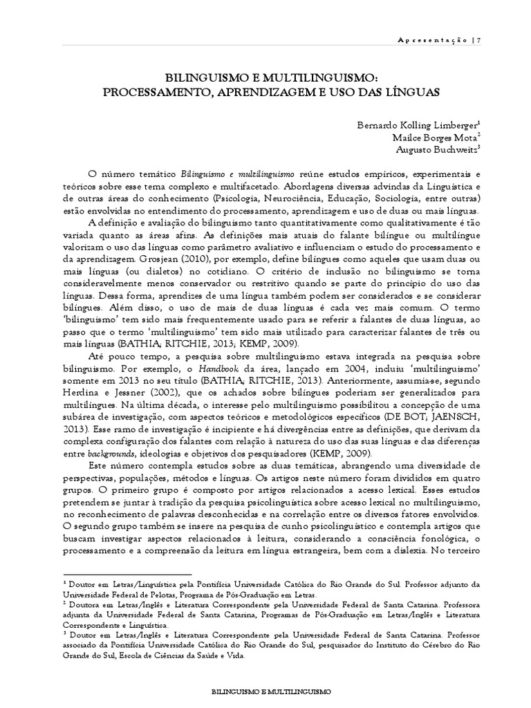Bilinguismo e Multilinguismo | PDF | Multilinguismo | Aprendizado