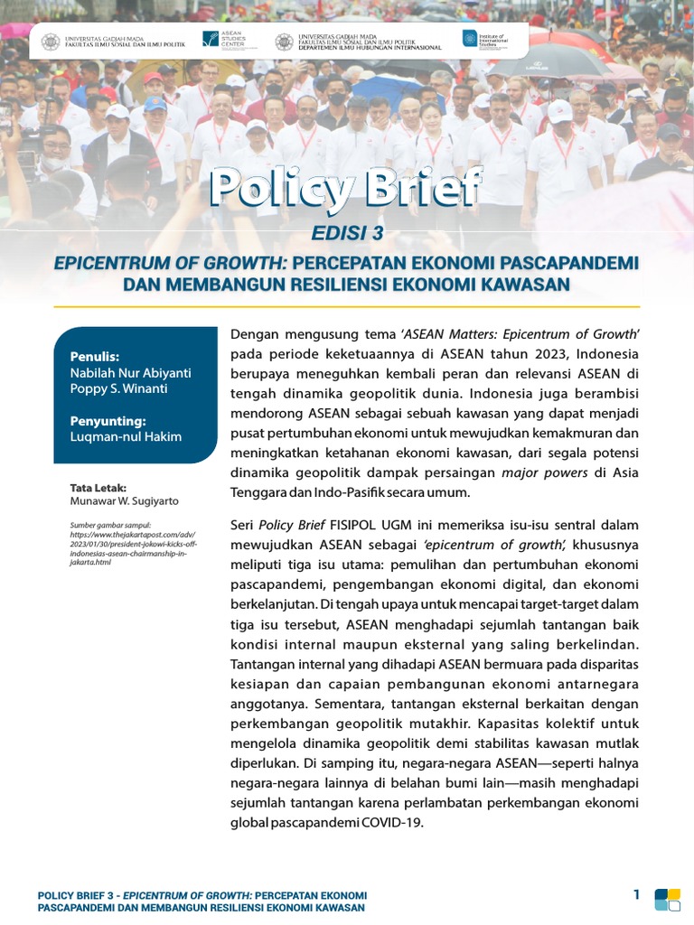 Policy Brief 3 Epicentrum of Growth Percepatan Ekonomi Pascapandemi Dan Membangun Resiliensi ...