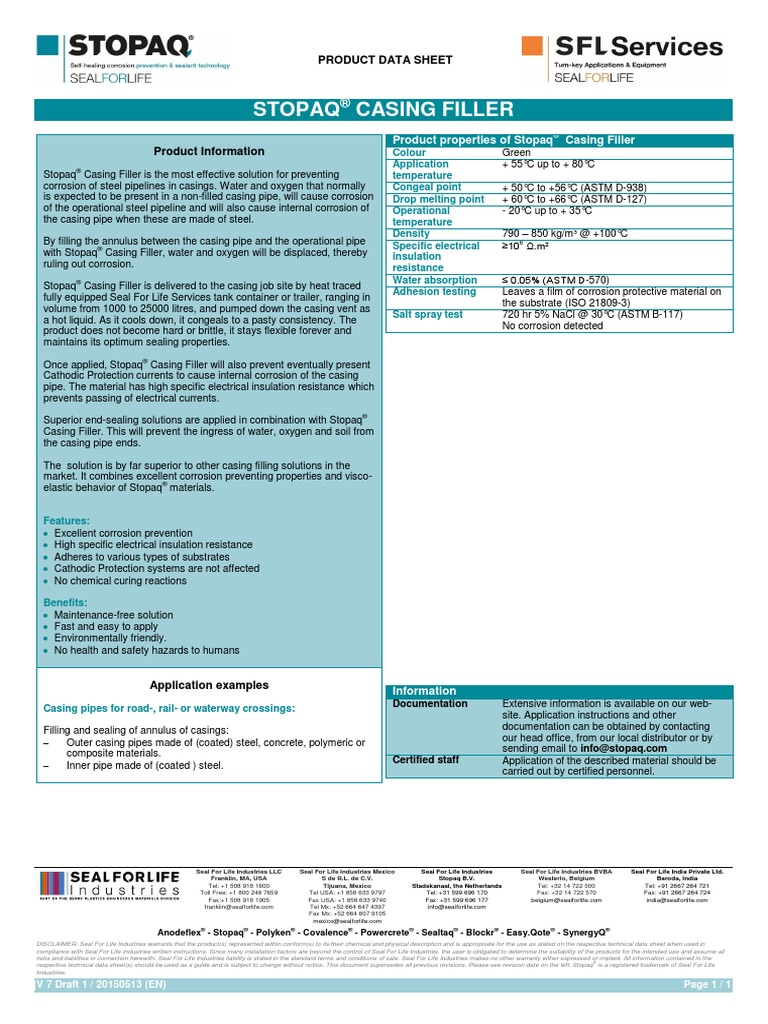 PDS Stopaq Casing Filler V7 en | PDF | Corrosion | Pipe (Fluid Conveyance)