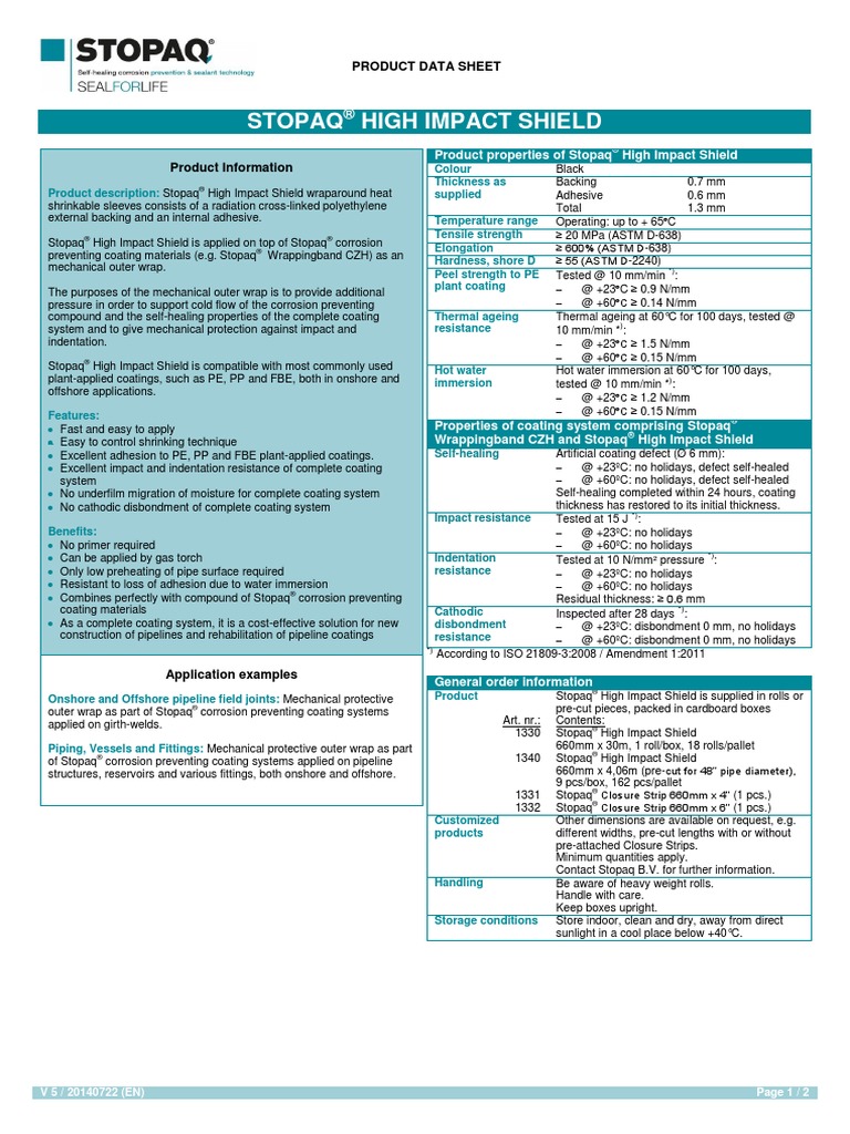 Stopaq® High Impact Shield Data Sheet | PDF | Pipe (Fluid Conveyance ...