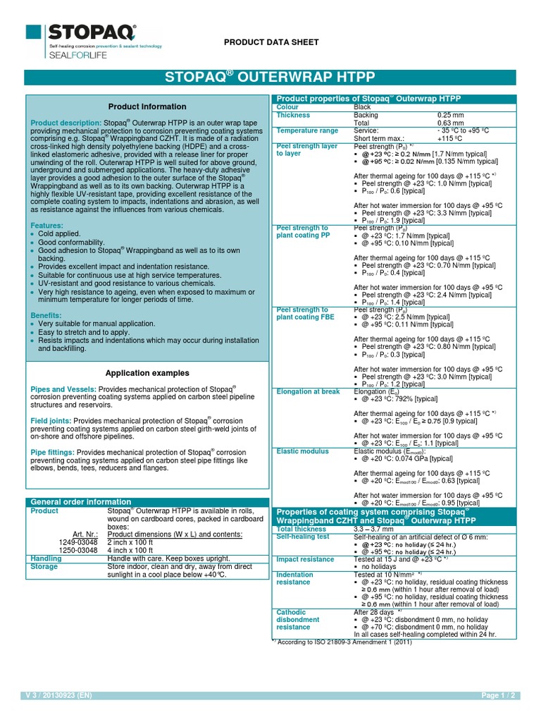 PDS Stopaq Outerwrap HTPP V3 en | PDF | Coating | Corrosion