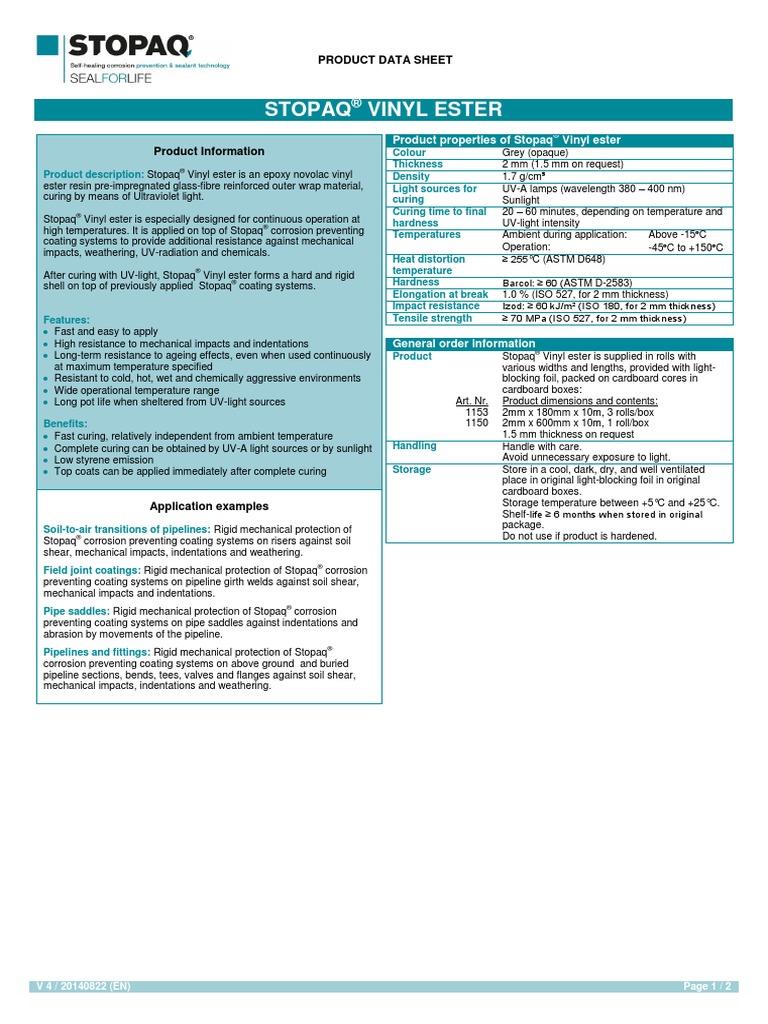 PDS Stopaq Vinylester V4 en | Download Free PDF | Ultraviolet ...