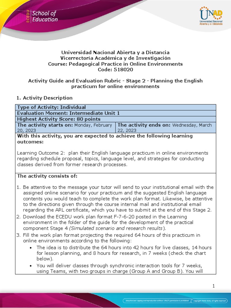 Activity Guide and Evaluation Rubric - Unit 1 - Stage 2 - Planning The ...