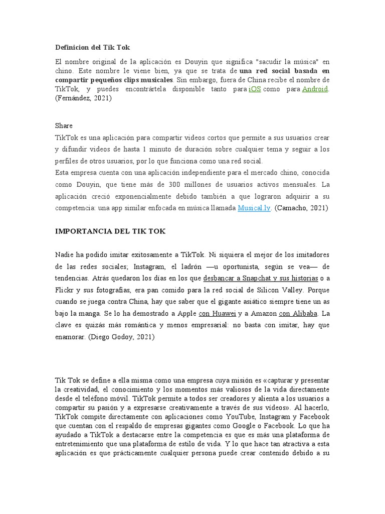 Definicion del Tik Tok | PDF | Facebook | Comunicación