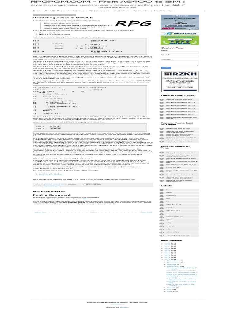 Validating Dates in RPGLE | PDF | Ibm Rpg | Computing