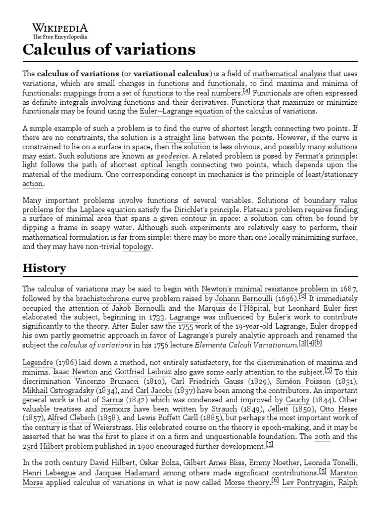 Calculus of Variations - Wikipedia | PDF | Calculus Of Variations ...