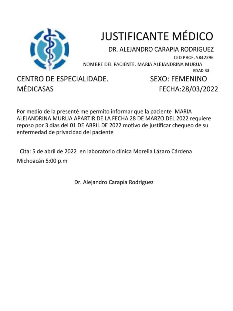 Justificante Médico para Reposo | PDF | Salud y bienestar