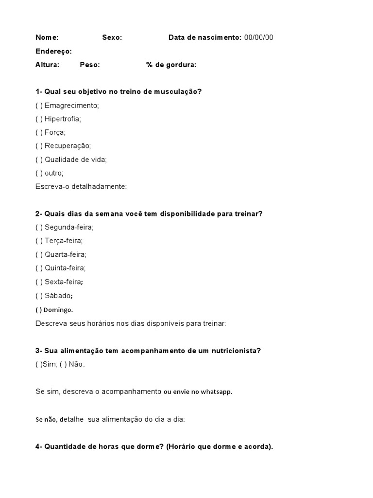 Questionário - Ítalo Cicotti Personal | PDF | Estilo de vida