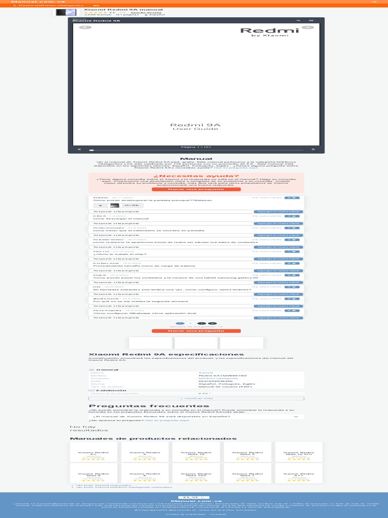 Manual de Usuario Xiaomi Redmi 9A (Español - 101 Páginas) | PDF | Xiaomi | Computadoras móviles
