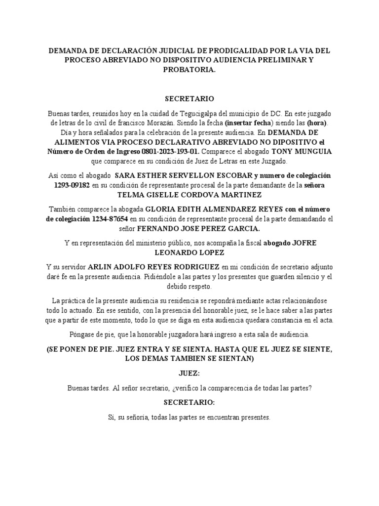 Guión de Prodigalidad ! | PDF | Testigo | Sentencia (ley)