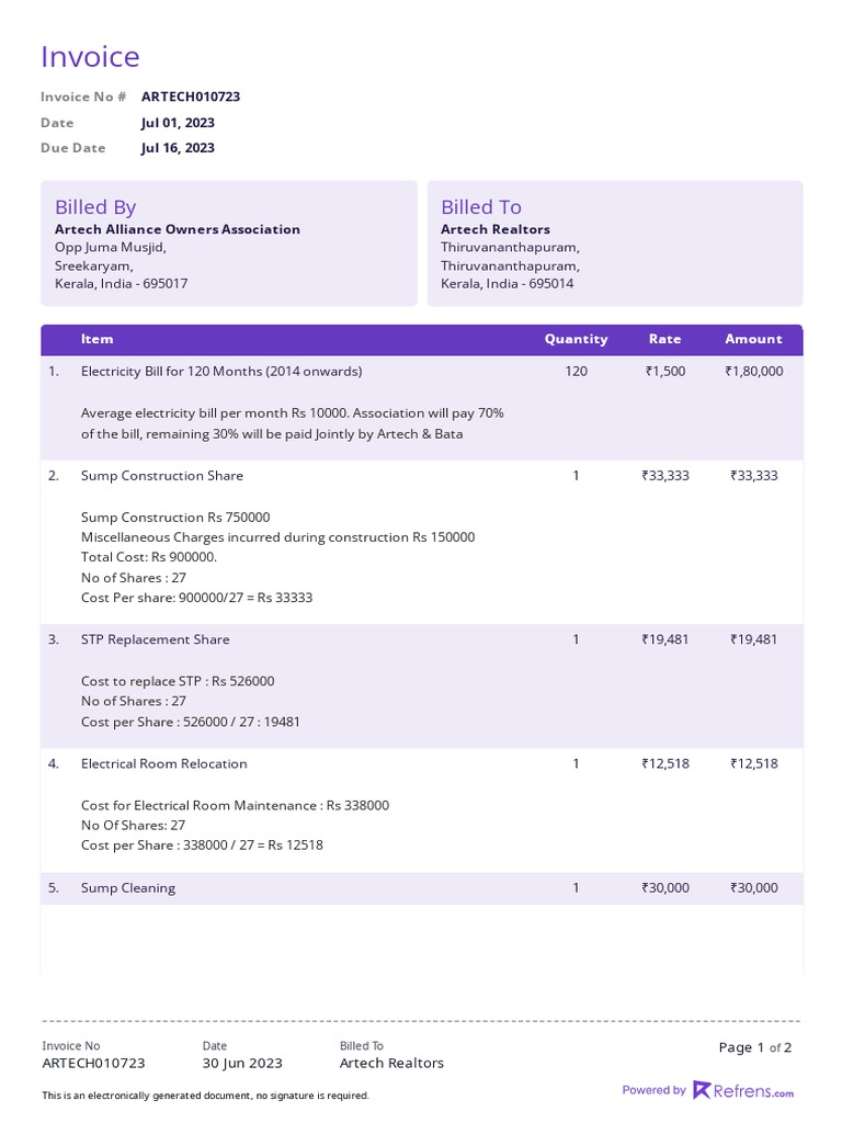 invoice-artech010723-artech-alliance-owners-association-artech-realtors ...
