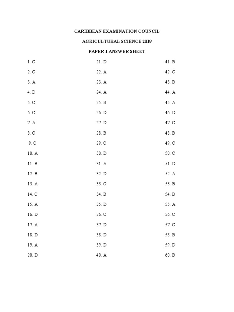 Agricultural Science CXC Paper 1 Answer Sheets | PDF | Educational ...