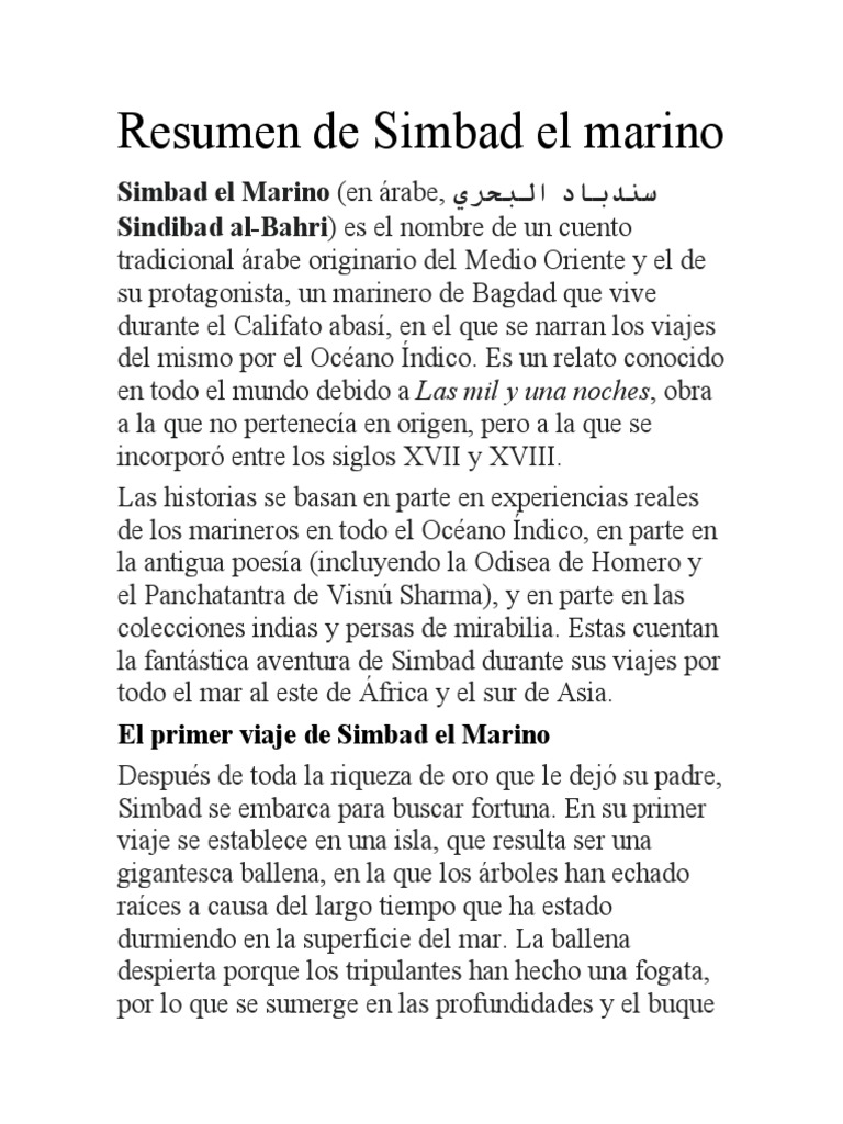 Resumen de los Viajes de Simbad el Marino | PDF | Historia | Libros ...