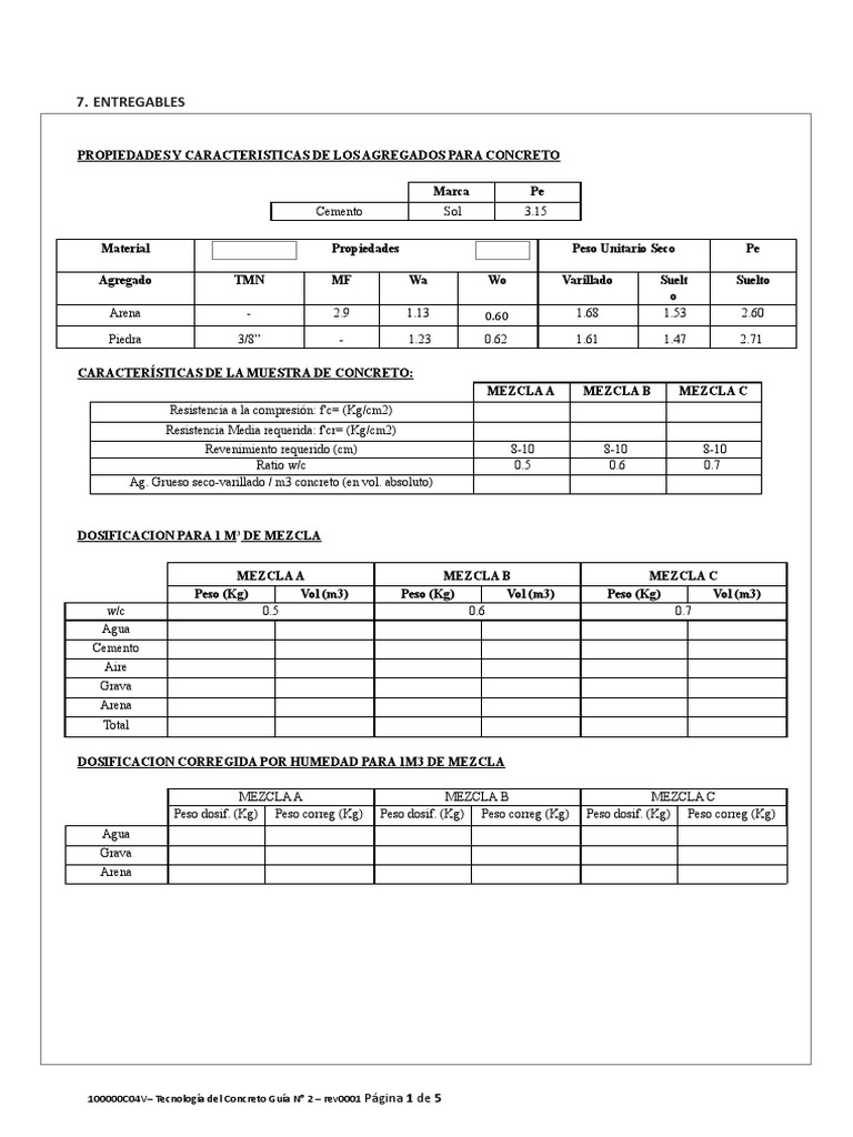 Tablas Lab 2 | PDF | Hormigón | Ingeniero civil