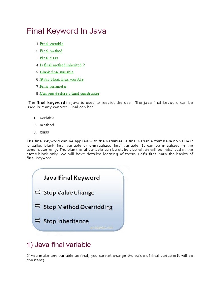 Final Keyword In Java Pdf Method Computer Programming Variable Computer Science 3393