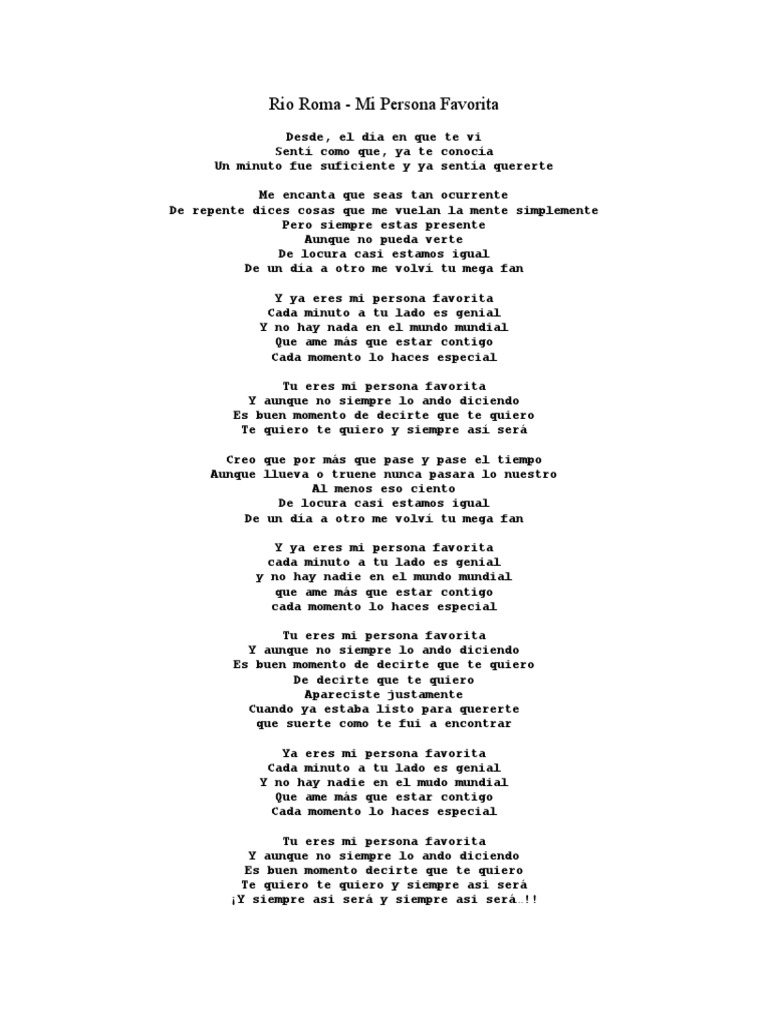 Letra de "Mi Persona Favorita" - Río Roma | PDF