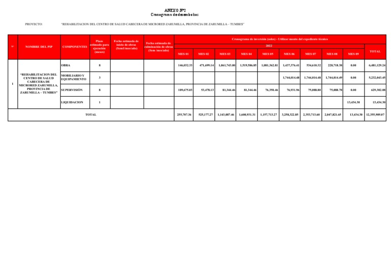 CRONOGRAMA DE DESEMBOLSO - XLSX - Formato PDF | PDF