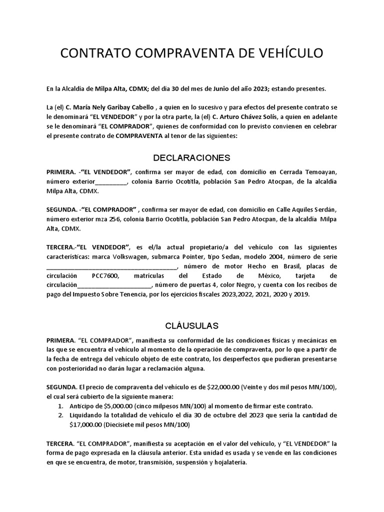 Formato Compraventa de Auto | PDF