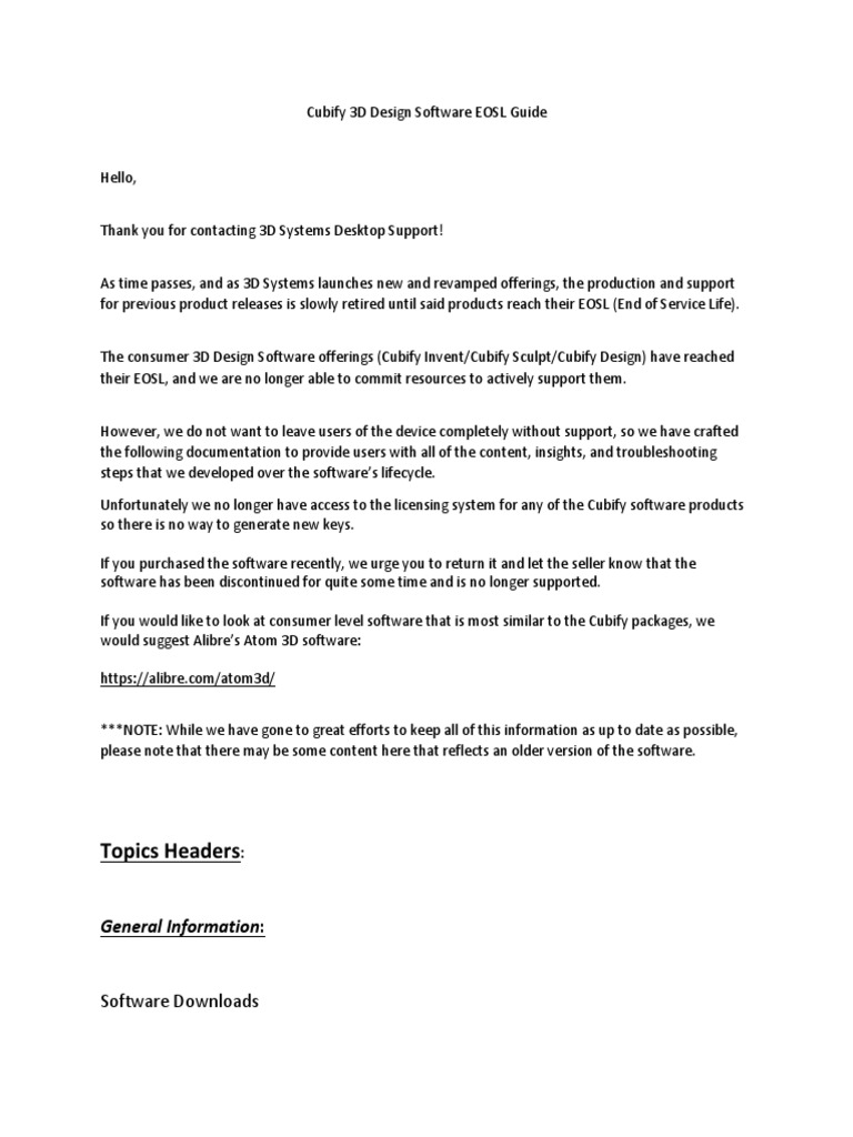 Cubify 3D Design Software EOSL Guide | PDF | Microsoft Windows | Windows 10