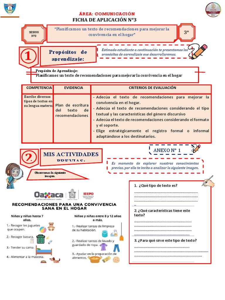3° Ficha de Aplicación-Sesión3-Sem.2-Exp.1-Comu PDF | PDF | Ciencia cognitiva | Cognición