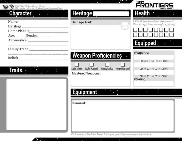 TFR Character Sheet PrintFriendly | PDF