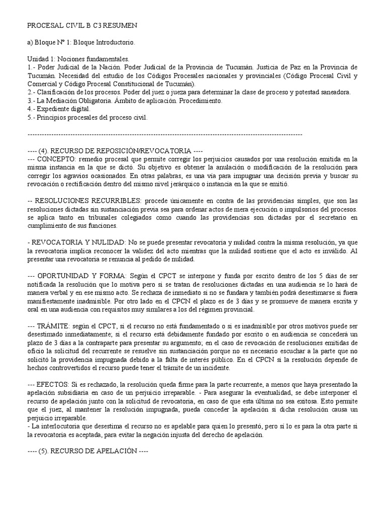 Procesal Civil B C3 Resumen Unt | PDF | Debido al proceso | Apelación