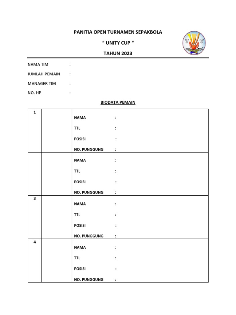 Formulir Registrasi Tim Sepak Bola | PDF