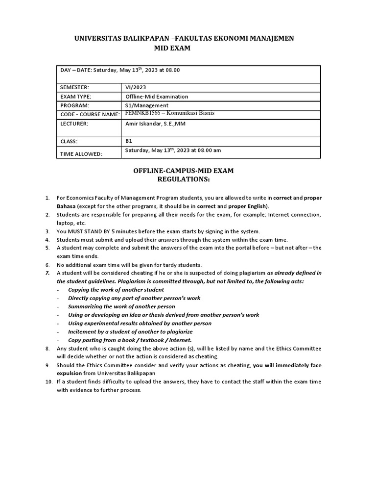 Komunikasi_Bisnis_MidExam_2023 | PDF | Social Institutions