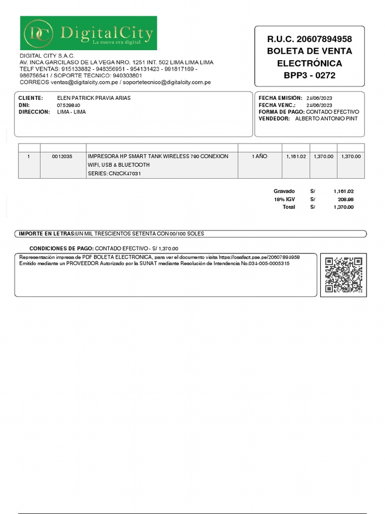 PDF Boleta Electronica Bpp3 0272 | PDF | Ciencias de la Computación ...