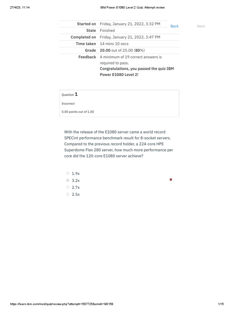 IBM Power E1080 Level 2 Quiz_ Attempt Review | PDF | Computing | Computer Science