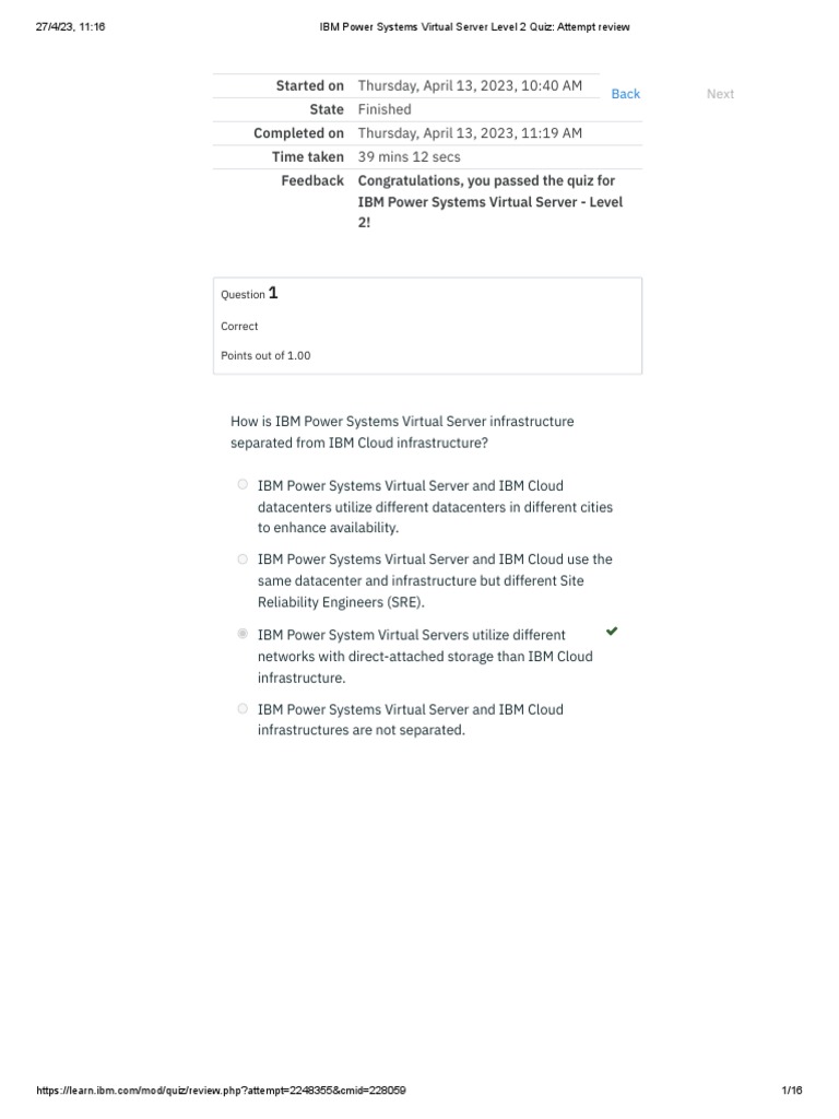 IBM Power Systems Virtual Server Level 2 Quiz - Attempt Review | PDF ...