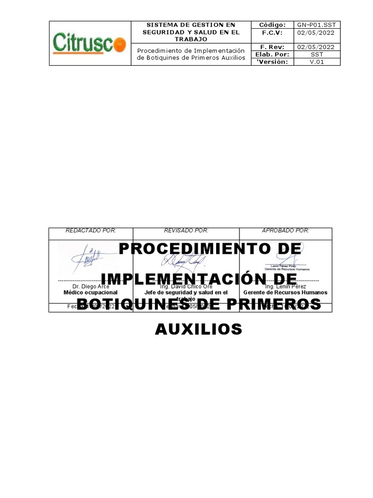 Implementación de Botiquines de Primeros Auxilios | PDF | Primeros ...