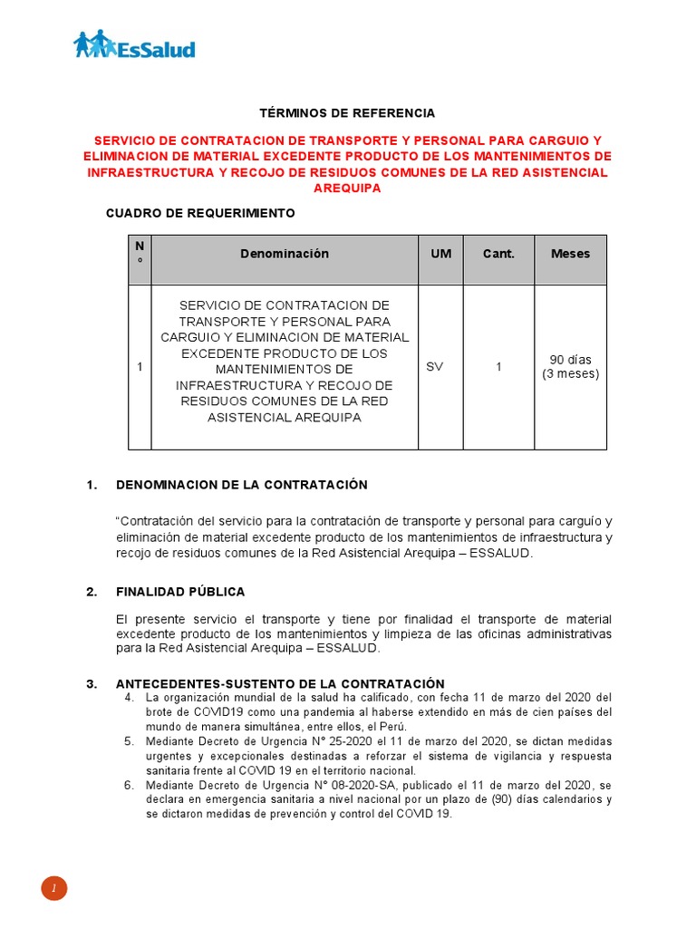 TDR Transporte 2021 | PDF | Emergencia | Estado de emergencia
