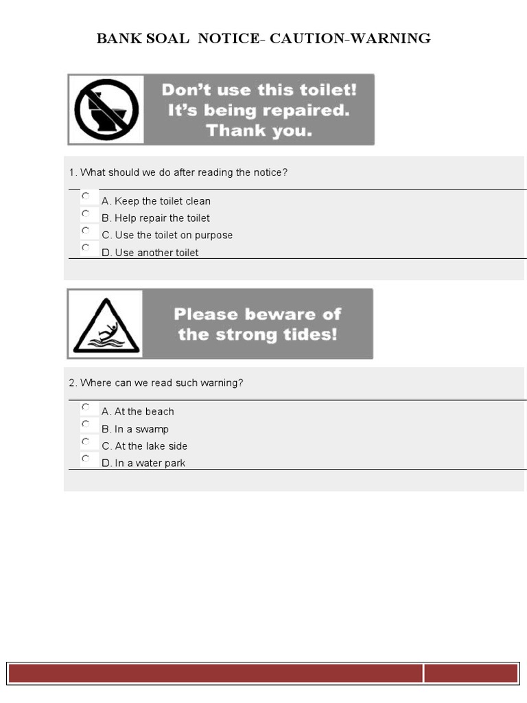BANK SOAL Notice-Caution-Warning | PDF