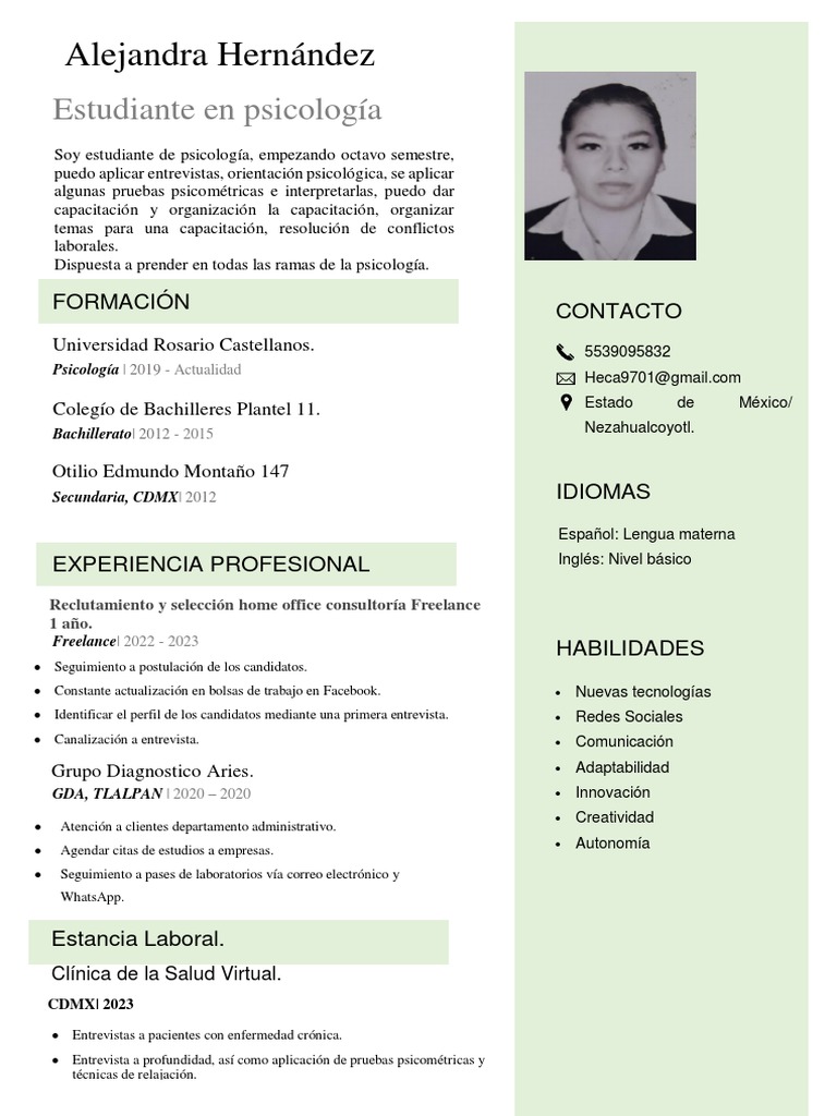 Alejandra Hernández Cruz, CV | PDF | Sicología