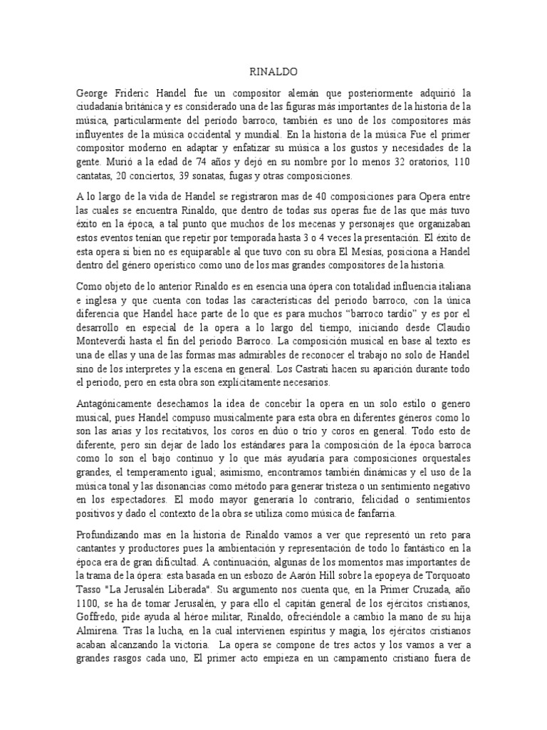 RINALDO | PDF | Ópera | Composiciones