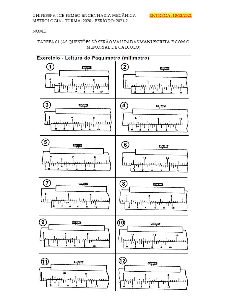 TAREFA 01 - Atividade Prática de Laboratorio T2020 | PDF | Science | Metrologia