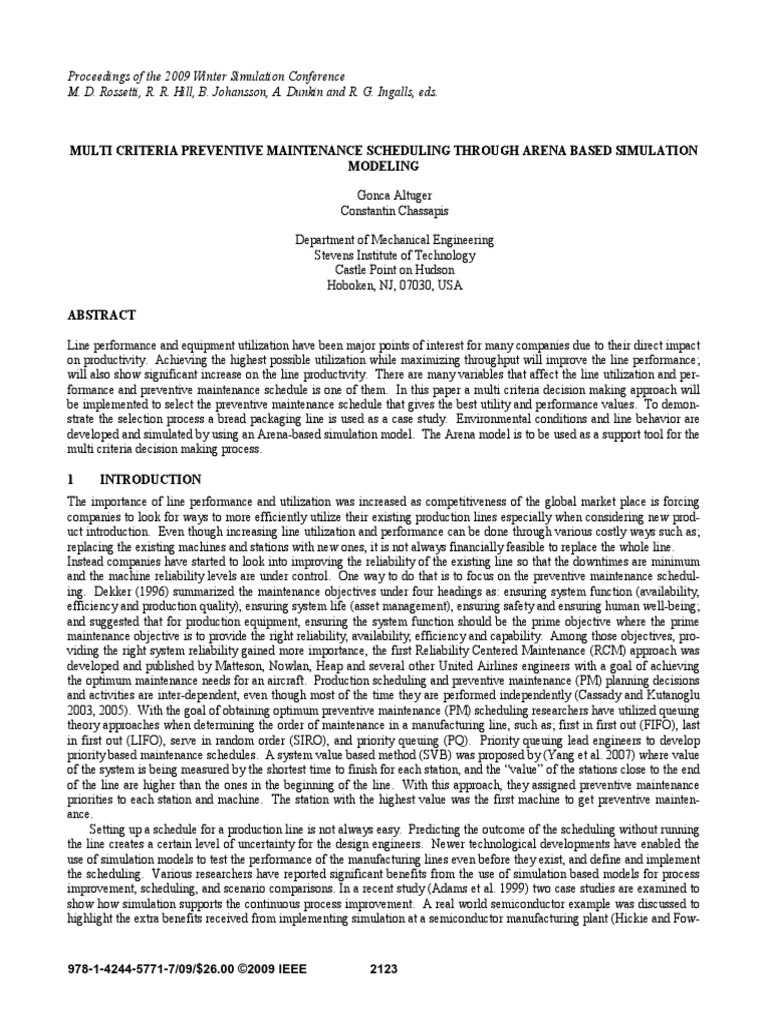 Multi Criteria Preventive Maintenance Scheduling Through Arena Based Simulation Modeling | PDF ...