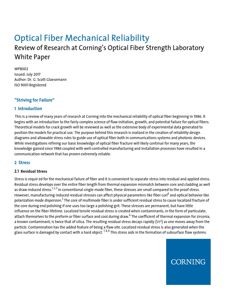 Corning Optical Fiber Mechanical Reliability | PDF | Optical Fiber | Fracture Mechanics