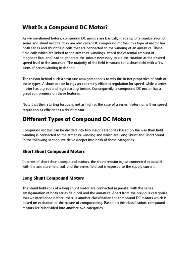 What Is A Compound DC Motor | PDF | Electric Motor | Magnetic Devices