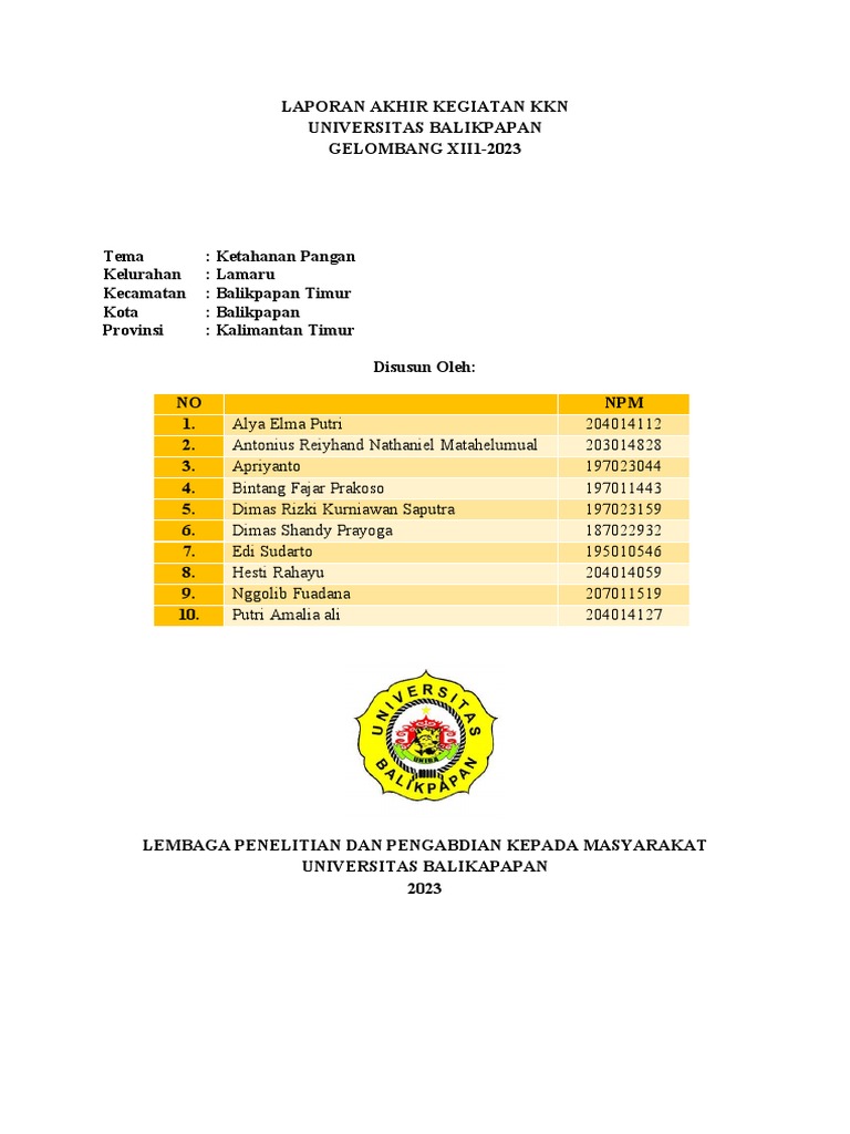 Laporan Akhir Kegiatan KKN Tahun 2023 | PDF Laporan Akhir Kegiatan KKN Tahun 2023 | PDF
