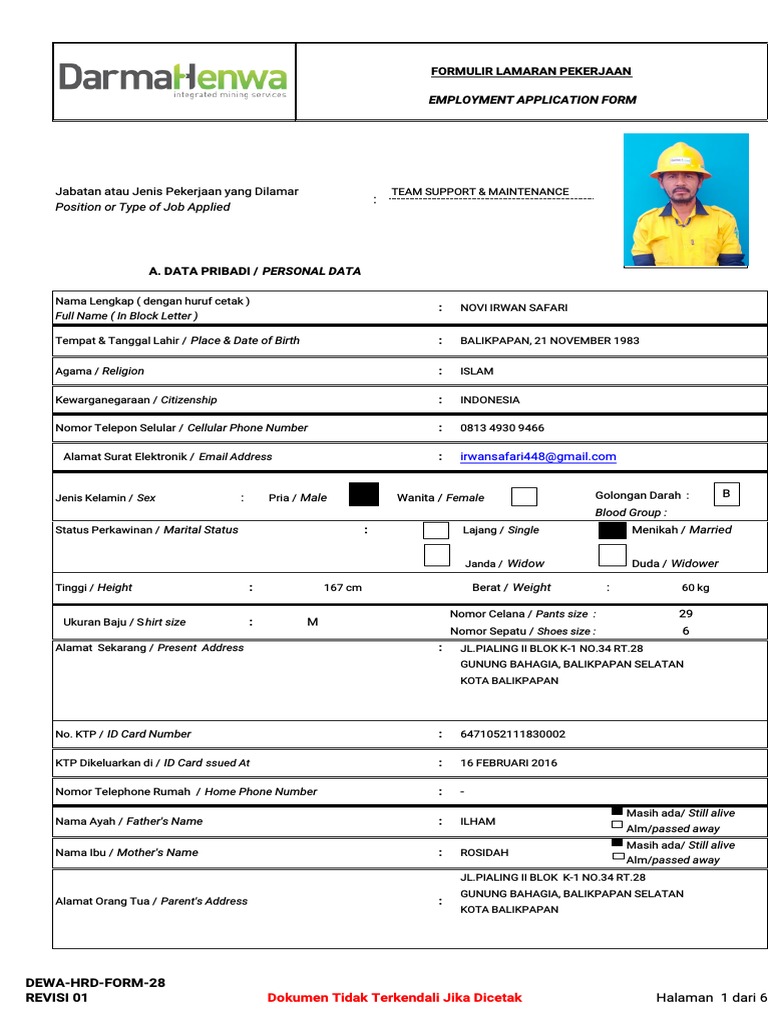 DEWA-HRD-FORM-28.Novi Irwan - PLM - BPN | PDF