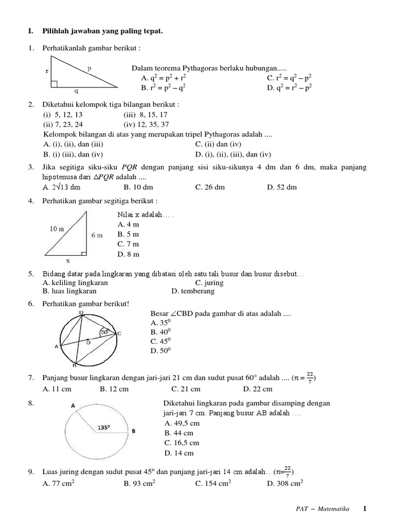 Latihan Soal PAT MTK Kelas 8 2 | PDF
