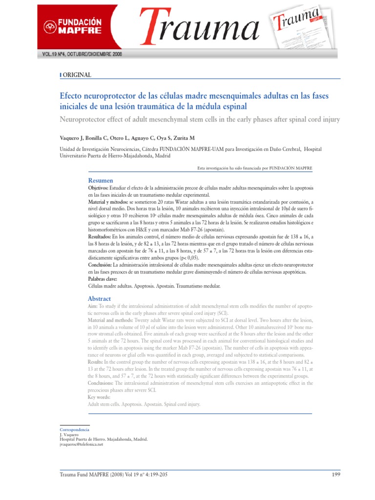 Efecto neuroprotector de células madre en trauma medular | PDF ...
