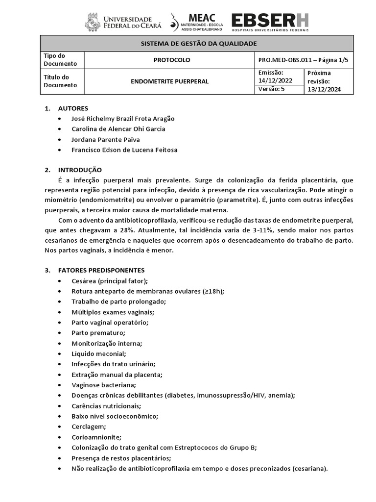 Pro - Med-Obs.011 - V5 Endometrite Puerperal - Sem Ass | PDF | Infecção ...