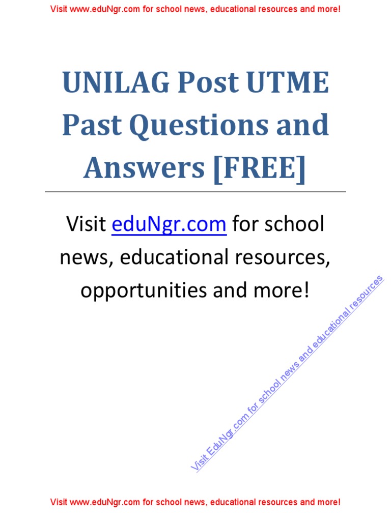 UNILAG Post UTME Past Questions | PDF