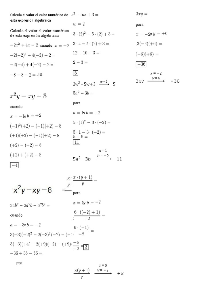 Calcula El Valor El Valor Numérico de Esta Expresión Algebraica | PDF