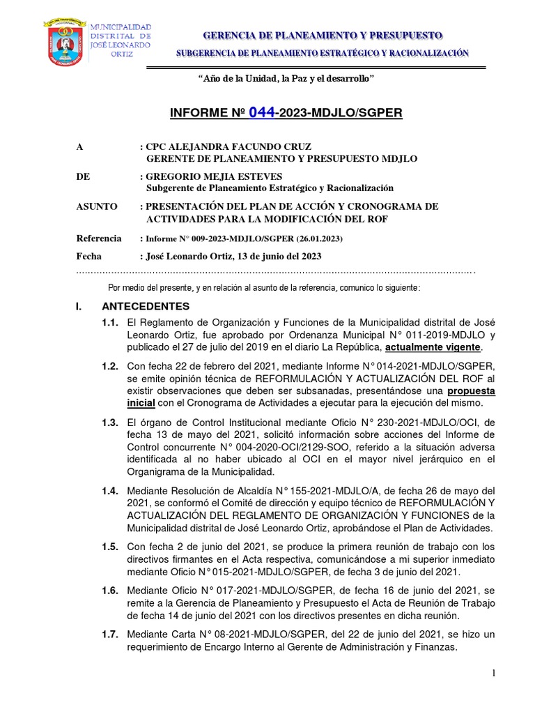 Informe 044-2023-Sgper | PDF | Planificación | Administración Pública