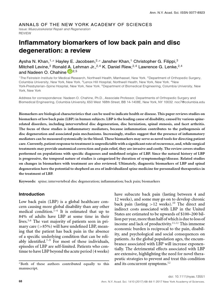 Inflammatory Biomarkers of Low Back Pain | PDF | Low Back Pain | C ...