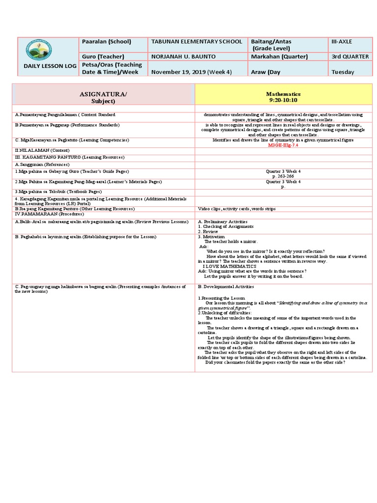 3rd COT Grading Math | PDF | Symmetry | Shape